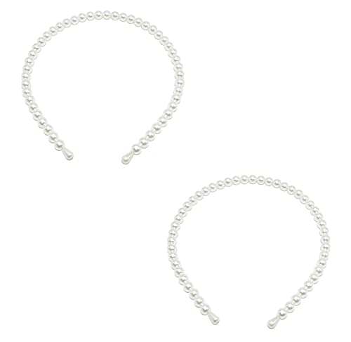 Ruwado 2 Pcs Pearl Headband with Faux Peal Vintage Headpiece Cute Hair Loop Accessories for Women Girls Wedding Gathering Casual Parties Bridal Supplies (Pearl - 8 mm)