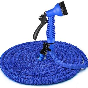 Garden Hose Water Pipe Expandable - 50FT Water Hose with 7 Function Spray Nozzle, Easy to Use, Outdoor Magic Hose Suit for Gardening Washing, Blue