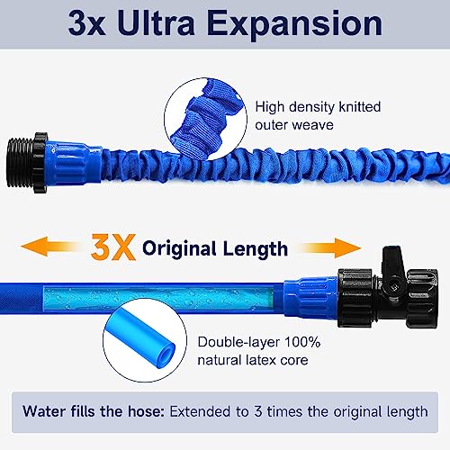 Garden Hose Water Pipe Expandable - 50FT Water Hose with 7 Function Spray Nozzle, Easy to Use, Outdoor Magic Hose Suit for Gardening Washing, Blue