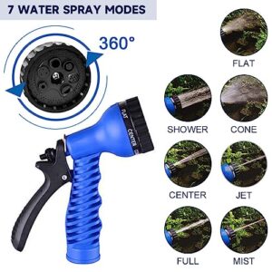 Garden Hose Water Pipe Expandable - 50FT Water Hose with 7 Function Spray Nozzle, Easy to Use, Outdoor Magic Hose Suit for Gardening Washing, Blue