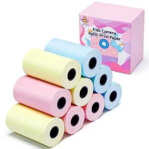 9 rolls kids instant camera refill print paper- photo printer thermal paper rolls instant print camera refill paper for kid's instant camera favors supplies, blue, pink, yellow