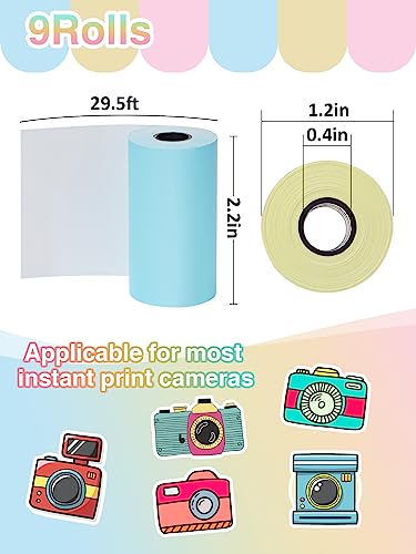 9 Rolls Kids Instant Camera Refill Print Paper- Photo Printer Thermal Paper Rolls Instant Print Camera Refill Paper for Kid's Instant Camera Favors Supplies, Blue, Pink, Yellow