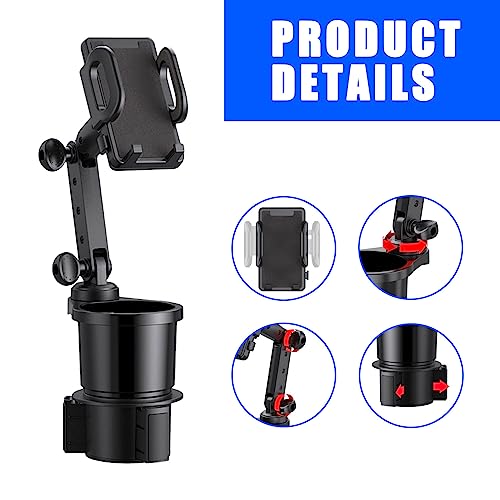 Sodcay Pack-1 Car Cup Holder Phone Mount, 2-in-1 Cup Holder Expander Adapter, 360 Degrees Rotation Cup Holder Cellphone Mount, Multifunctional Cup Holder Cell Phone Holder (Black)