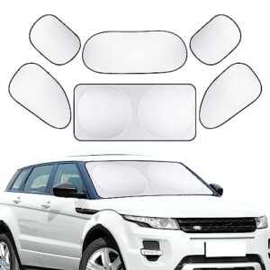 nghey 6 pcs car windshield sun shade, universal car interior heat block sun cover kit, 2 front rear sun visor, 4 side window sunshade foldable uv protector set for cars suvs (silver)