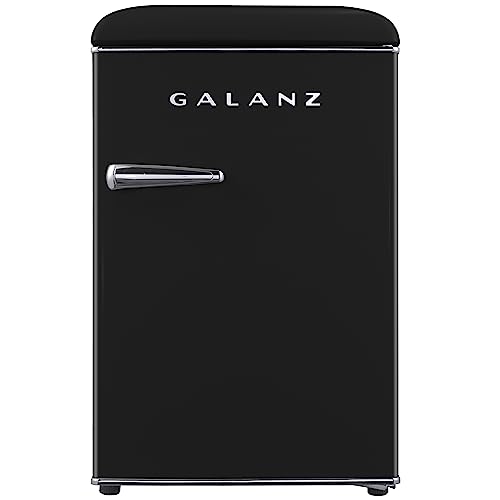 Galanz GLR25MBKR10 Retro Compact Refrigerator, Mini Fridge with Single Doors, Adjustable Mechanical Thermostat with Chiller, Black, 2.5 cu ft