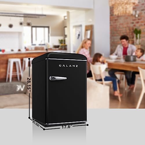 Galanz GLR25MBKR10 Retro Compact Refrigerator, Mini Fridge with Single Doors, Adjustable Mechanical Thermostat with Chiller, Black, 2.5 cu ft