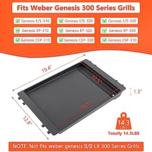 QuliMetal 7566 Grill Griddle for Weber Genesis 300 Series Gas Grills - Cast Iron Griddle Replacement Parts for Genesis E-310 E-320 E-330 S-310 S-320 S-330 EP-310 EP-320 EP-330 CEP-310 CEP-330 ESP-310