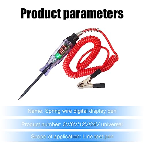 Sodcay 1 PC Car Digital Electric Pen, 6V-12V-24V DC Car Circuit Tester Light, Test Light with 5.9Ft Extended Spring Wire, Car Truck Vehicle Circuits Low Voltage Tester Probe (Red)