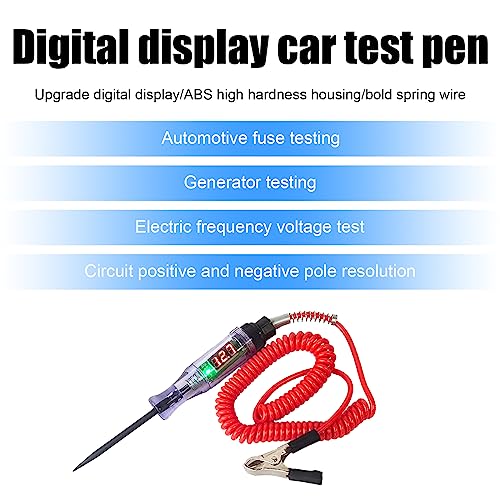 Sodcay 1 PC Car Digital Electric Pen, 6V-12V-24V DC Car Circuit Tester Light, Test Light with 5.9Ft Extended Spring Wire, Car Truck Vehicle Circuits Low Voltage Tester Probe (Red)