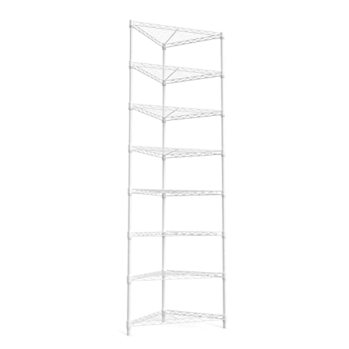 pouseayar 8 Tier NSF Metal Corner Shelf Wire Shelving Unit, 400lbs Capacity Heavy Duty Adjustable Storage Rack (No Shelf Liners) for Every Room Corner, 82" H x 20" L x 20" D - White