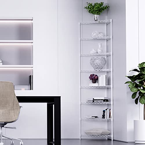 pouseayar 8 Tier NSF Metal Corner Shelf Wire Shelving Unit, 400lbs Capacity Heavy Duty Adjustable Storage Rack (No Shelf Liners) for Every Room Corner, 82" H x 20" L x 20" D - White