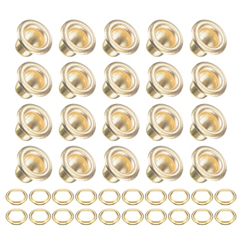 METALLIXITY Eyelets with Washers (6 x 3 x 4mm) 200Pack, Copper Grommet Kit Chrome Plated - for Leather Canvas Clothes DIY Crafts Making, Gold Tone