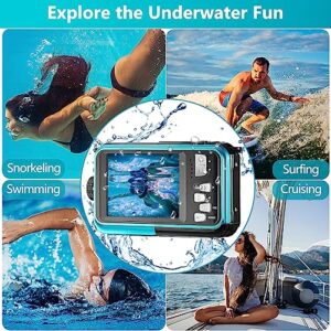 4K Waterproof Camera 11FT Underwater Camera with 32GB Card 48MP Autofocus Selfie Dual-Screen Underwater Cameras for Snorkeling, Waterproof Compact Digital Camera 1250mAh Battery（Blue）