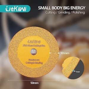 LitKiwi Mini Glasses Cutting Disc,1mm Ultra-Thin Diamond Cutting Blade Wheel,with 2PCS 1/4"Hex Shank,for Cutting Glass, Jade, Crystal, Ceramics and etc.