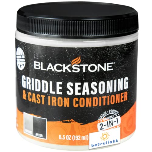 Cast Iron Seasoning wax Blackstone 2-IN-1 Griddle & Cast Iron Seasoning Conditioner 6.5 OZ– Effective Rub Formula Food Safe – Easy to Use Cleaner & Conditioner – Plus BETRULIGHT Fridge Decal – 1 Pc