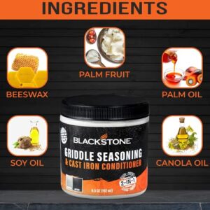 Cast Iron Seasoning wax Blackstone 2-IN-1 Griddle & Cast Iron Seasoning Conditioner 6.5 OZ– Effective Rub Formula Food Safe – Easy to Use Cleaner & Conditioner – Plus BETRULIGHT Fridge Decal – 1 Pc