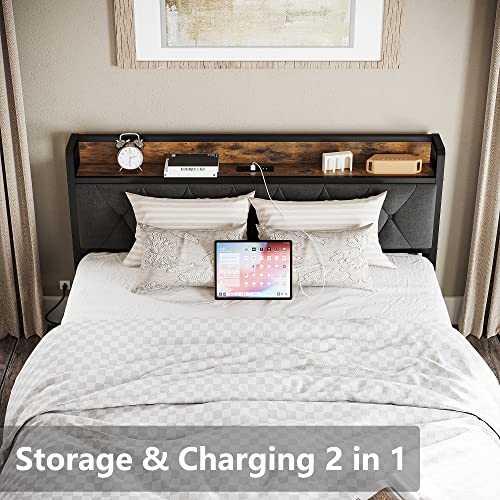 ANCTOR Queen Bed Frame, Storage Headboard with Outlets, Easy to Install, Sturdy and Stable, No Noise, No Box Springs Needed