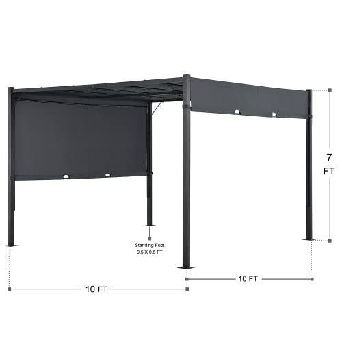 10 x10 Outdoor Pergola with Solar Lights and Adjustable Sun Shade Cover and Retractable Canopy for Backyard Deck Garden (Grey)