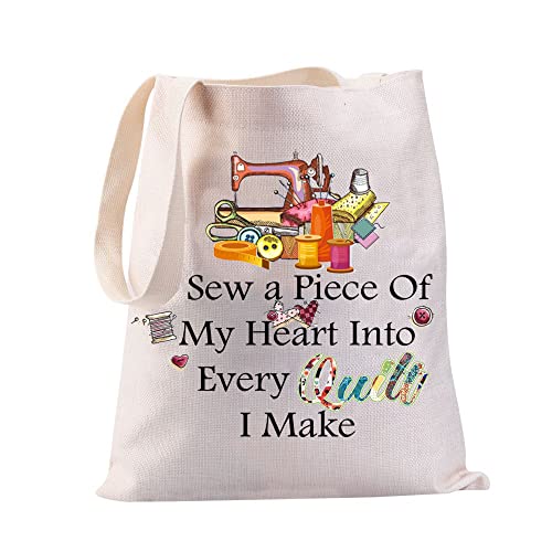 JYTAPP Sewing Gift Quilter Gift I Sew My Heart Into Every Quilt Tote Bag Sewing Accessories Bag For Quilter Sewing Lover Gift