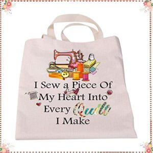 JYTAPP Sewing Gift Quilter Gift I Sew My Heart Into Every Quilt Tote Bag Sewing Accessories Bag For Quilter Sewing Lover Gift