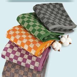 Jacquotha Checkered Hand Towels 4 Pack - Cotton Hand Towels for Kitchen Bathroom 29” x 13”, Orange