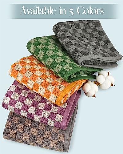 Jacquotha Checkered Hand Towels 4 Pack - Cotton Hand Towels for Kitchen Bathroom 29” x 13”, Orange