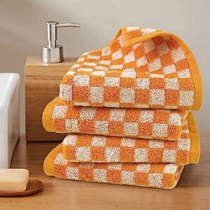 Jacquotha Checkered Hand Towels 4 Pack - Cotton Hand Towels for Kitchen Bathroom 29” x 13”, Orange