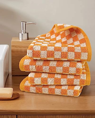 Jacquotha Checkered Hand Towels 4 Pack - Cotton Hand Towels for Kitchen Bathroom 29” x 13”, Orange