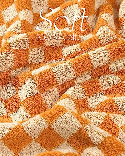 Jacquotha Checkered Hand Towels 4 Pack - Cotton Hand Towels for Kitchen Bathroom 29” x 13”, Orange