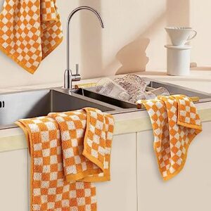 Jacquotha Checkered Hand Towels 4 Pack - Cotton Hand Towels for Kitchen Bathroom 29” x 13”, Orange