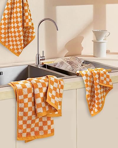 Jacquotha Checkered Hand Towels 4 Pack - Cotton Hand Towels for Kitchen Bathroom 29” x 13”, Orange