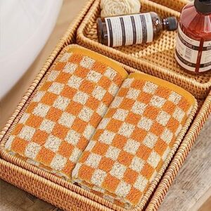 Jacquotha Checkered Hand Towels 4 Pack - Cotton Hand Towels for Kitchen Bathroom 29” x 13”, Orange