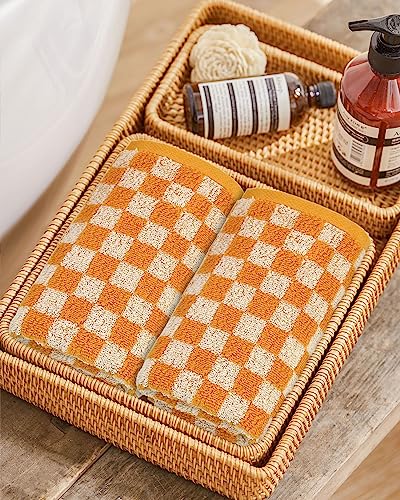 Jacquotha Checkered Hand Towels 4 Pack - Cotton Hand Towels for Kitchen Bathroom 29” x 13”, Orange