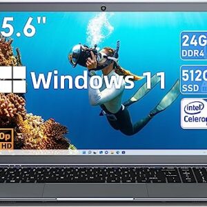 SGIN 15.6 Inch Laptop, 24GB DDR4 512GB SSD Windows 11 Laptops Computer with Intel Celeron N5095 Processor(Up to 2.9GHz), FHD 1920x1080, Mini HDMI, 2.4/5.0G WiFi, Webcam, USB 3.0, Bluetooth 4.2