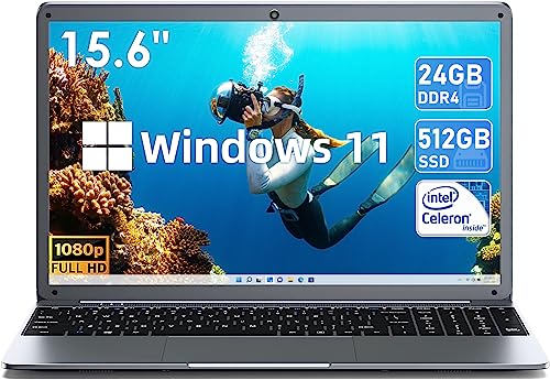 SGIN 15.6 Inch Laptop, 24GB DDR4 512GB SSD Windows 11 Laptops Computer with Intel Celeron N5095 Processor(Up to 2.9GHz), FHD 1920x1080, Mini HDMI, 2.4/5.0G WiFi, Webcam, USB 3.0, Bluetooth 4.2