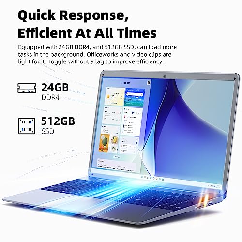 SGIN 15.6 Inch Laptop, 24GB DDR4 512GB SSD Windows 11 Laptops Computer with Intel Celeron N5095 Processor(Up to 2.9GHz), FHD 1920x1080, Mini HDMI, 2.4/5.0G WiFi, Webcam, USB 3.0, Bluetooth 4.2