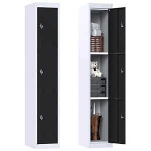 gangmei 3 doors metal storage locker, 72" steel storage lockers for employees, lockable lockers for home, office, gym, school, assembly required (2023 latest, 3 doors, black/white)