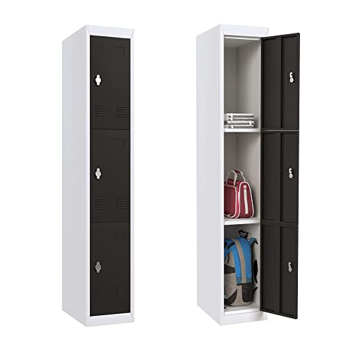 Reemoon Metal Lockers for Employees Storage Cabinet, Steel Locker with Locking for Home Gym Office School Garage (Black, 3 Doors)