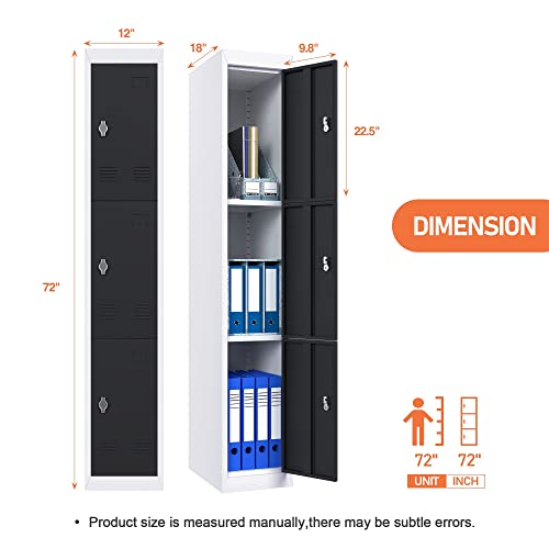 Reemoon Metal Lockers for Employees Storage Cabinet, Steel Locker with Locking for Home Gym Office School Garage (Black, 3 Doors)