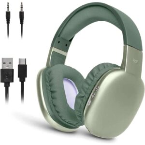 ijoy ultra wireless headphones with microphone- rechargeable over ear wireless bluetooth headphones with 10hr playtime, sd slot, backup wire- soft cushion wireless headset with mic (green)