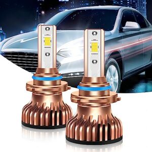 jawmoy pack-2 9005 car headlights led bulbs, 6000k 3570 lamp beads aviation aluminum radiator bulb, 9600lm 55w waterproof plug and play super bright light bulbs for most cars (gold)