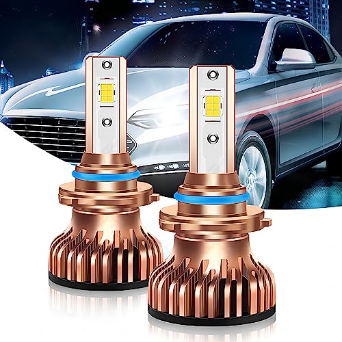 Jawmoy Pack-2 9005 Car Headlights LED Bulbs, 6000K 3570 Lamp Beads Aviation Aluminum Radiator Bulb, 9600LM 55W Waterproof Plug and Play Super Bright Light Bulbs for Most Cars (Gold)