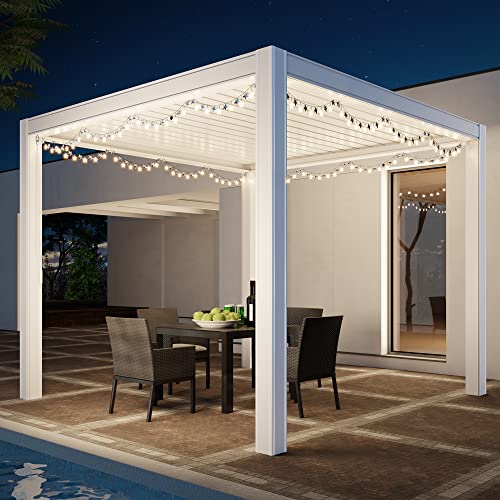 QAQA 10 X 10 FT Louvered Pergola with Adjustable Roof, Aluminum Outdoor Pergola Gazebo with Hardtop for Patio, Garden and Deck, White