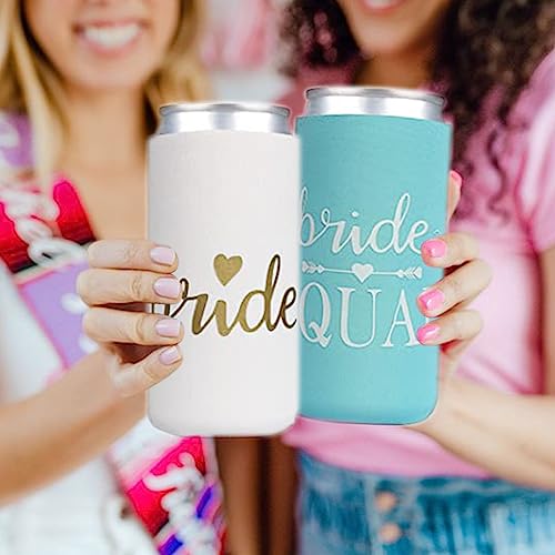 PartyGifts&Beyond 10Packs Bridesmaid Can Cooler, Bride Squad Can Sleeve for Bachelorette Party Decoration Slim Can Koozies(Sage Green)