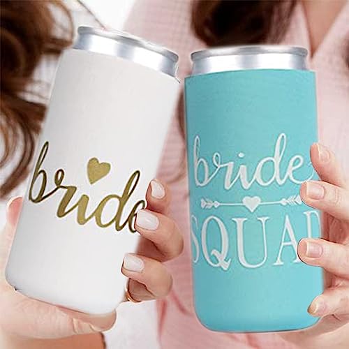 PartyGifts&Beyond 10Packs Bridesmaid Can Cooler, Bride Squad Can Sleeve for Bachelorette Party Decoration Slim Can Koozies(Sage Green)