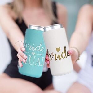 PartyGifts&Beyond 10Packs Bridesmaid Can Cooler, Bride Squad Can Sleeve for Bachelorette Party Decoration Slim Can Koozies(Sage Green)