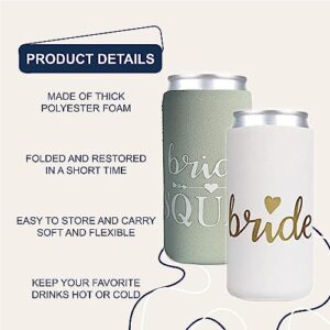 PartyGifts&Beyond 10Packs Bridesmaid Can Cooler, Bride Squad Can Sleeve for Bachelorette Party Decoration Slim Can Koozies(Sage Green)