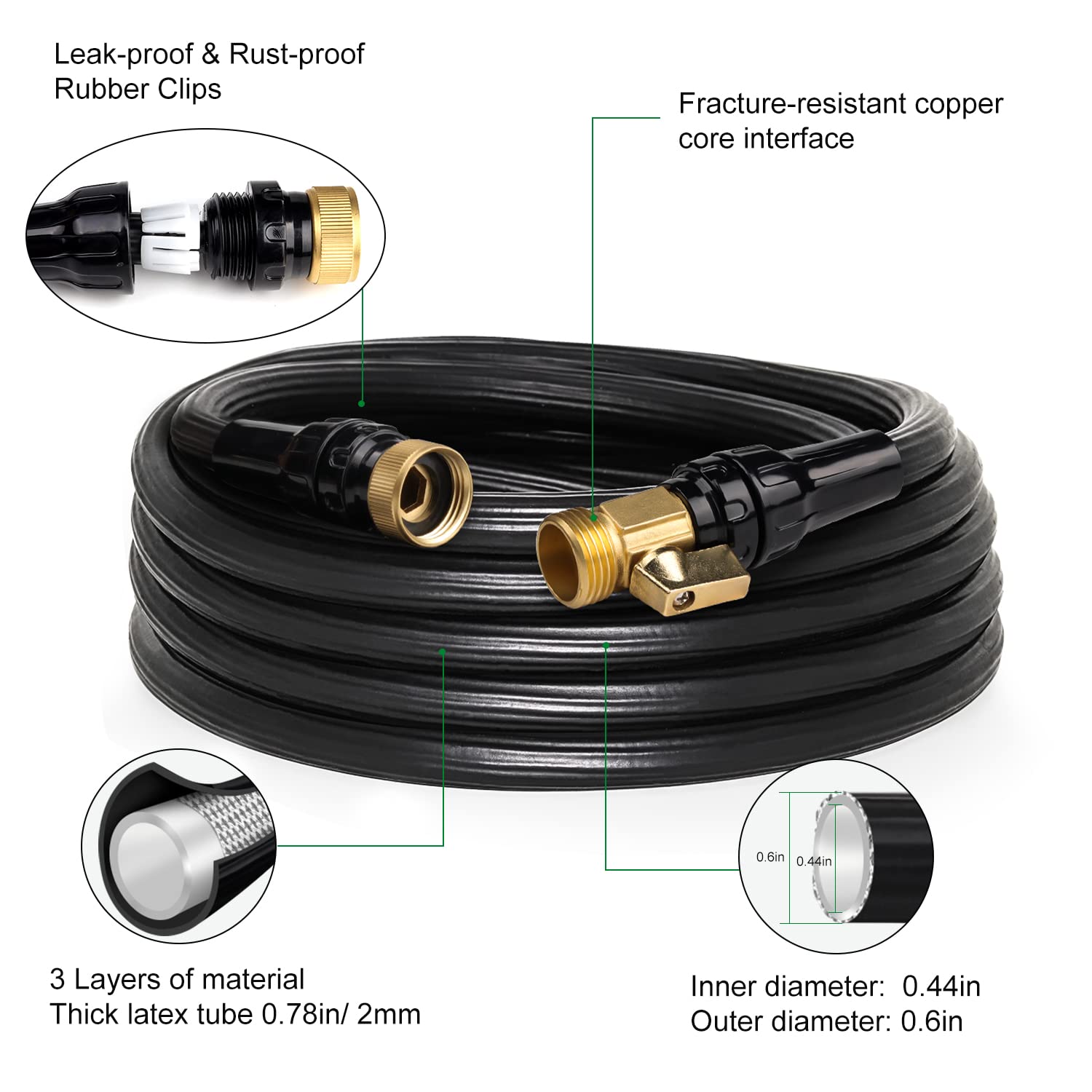 Expandable Garden Hose Up to 50ft, Lightweight Gardening Flexible Hose Pipe, Solid Brass Fittings, 2.2X Expanding Flexible Latex Water Hose with Spray Nozzle -Black