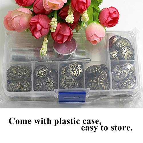 40 Sets Snap Fasteners Kit, 17 mm Big Size Metal Clothing Snaps Kit with Fixing Tools, Leather Rivets+Buttons Press Studs+Double Cap Rivet for Bracelet, Bags, Leather, Coat, Down Jacket, Jeans Wear