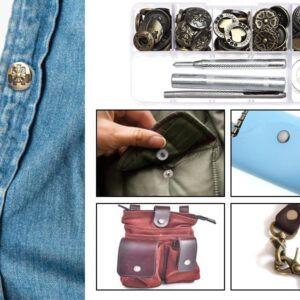 40 Sets Snap Fasteners Kit, 17 mm Big Size Metal Clothing Snaps Kit with Fixing Tools, Leather Rivets+Buttons Press Studs+Double Cap Rivet for Bracelet, Bags, Leather, Coat, Down Jacket, Jeans Wear